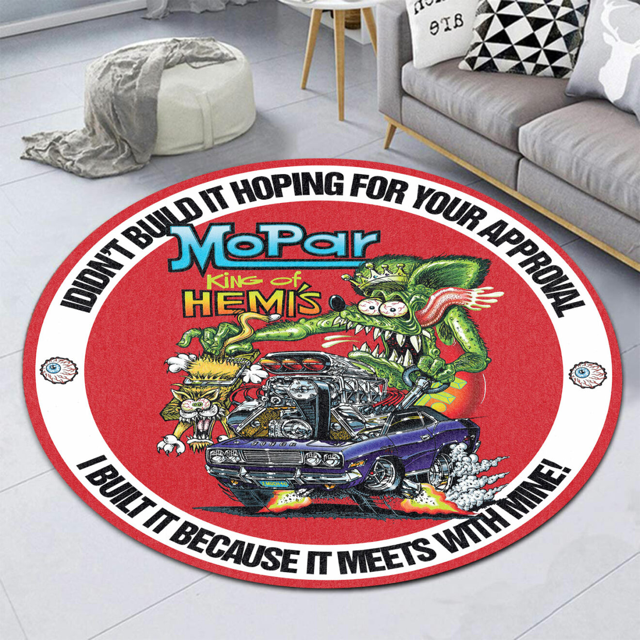 Rat Fink Mopar King Of Hemi Hot Rod Round Rug - Dingmun