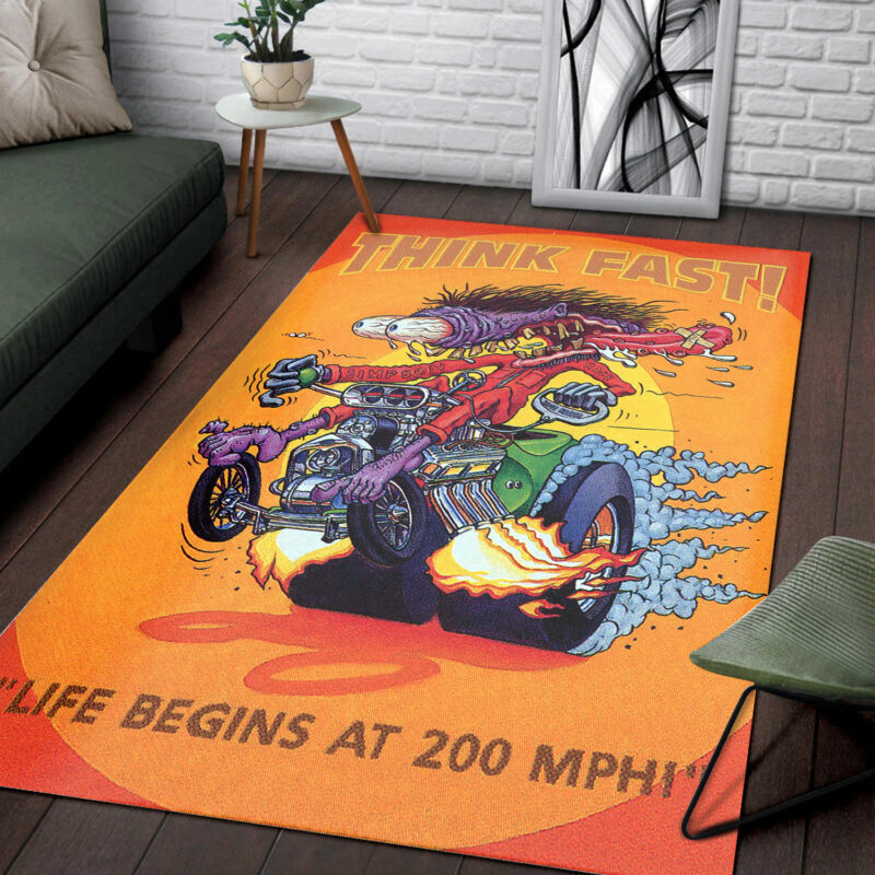 Rat Fink Think Fast Hot Rod Rug - Life Begins At 200 MPHI - Dingmun
