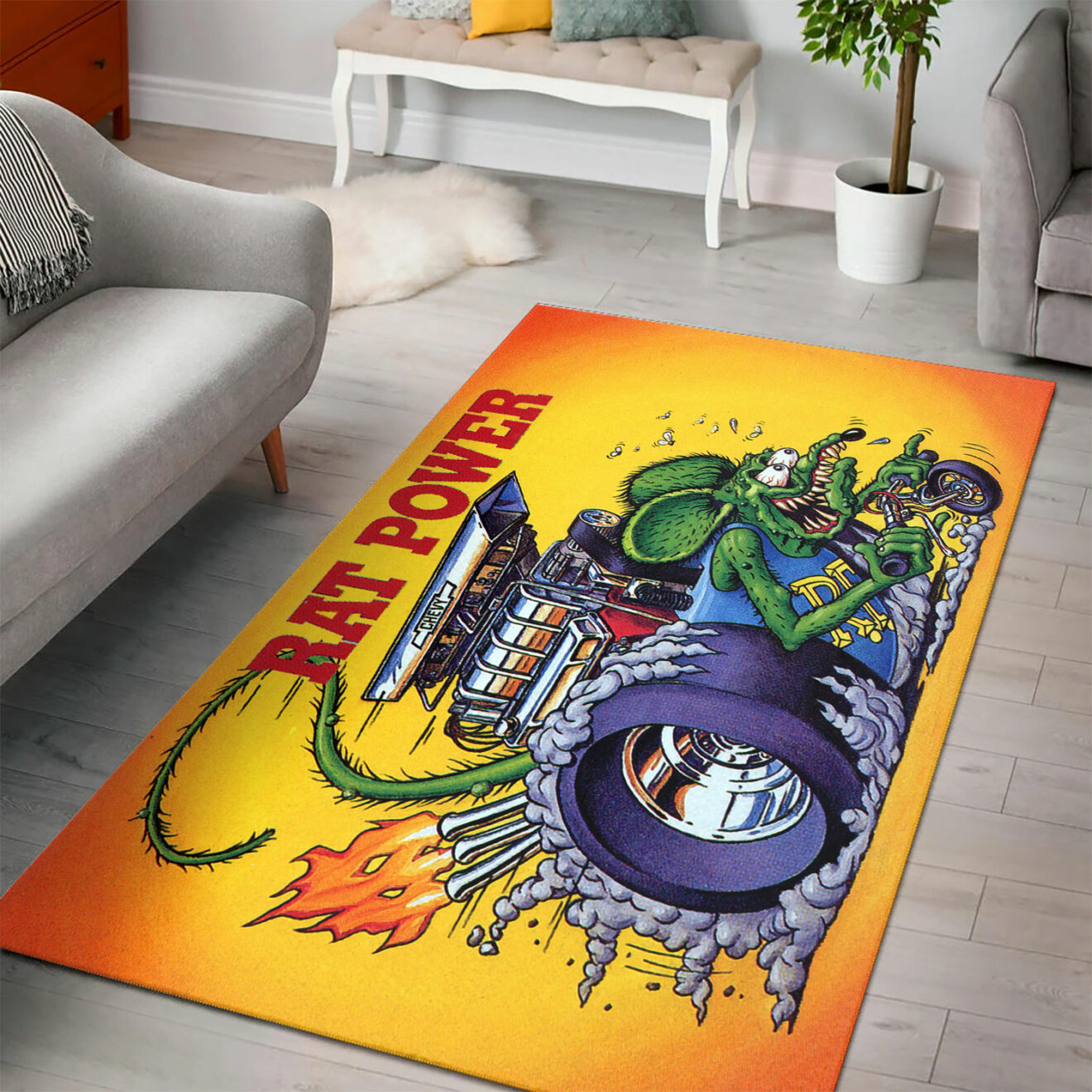 Rat Fink Rat Power Hot Rod Rug - Dingmun