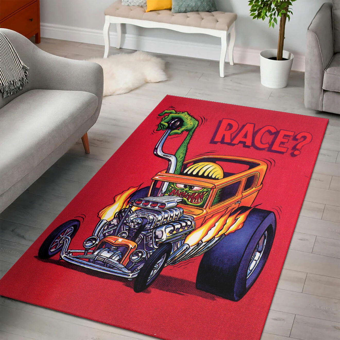 Rat Fink Race Hot Rod Area Rug - Dingmun