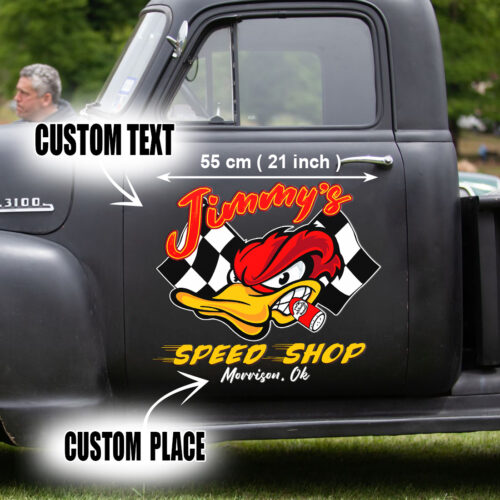 Personalized Hot Rod Garage Hot Rod Duck Speed Shop Vinyl Sticker - Dingmun