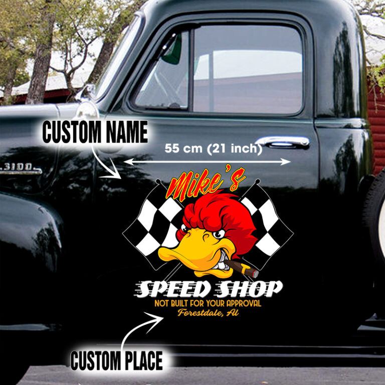 Hot Rod Duck Speed Shop Custom Vinyl Decal For Car Door Set 2 Pcs - Dingmun