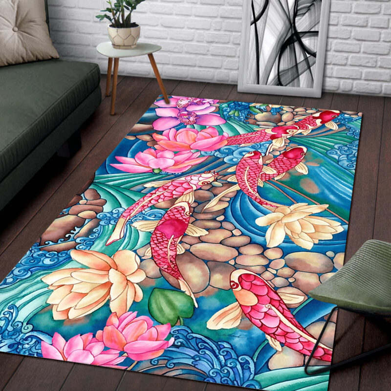 Koi Fish In Lotus Pond Rug Koi Fish Art Rug - Dingmun