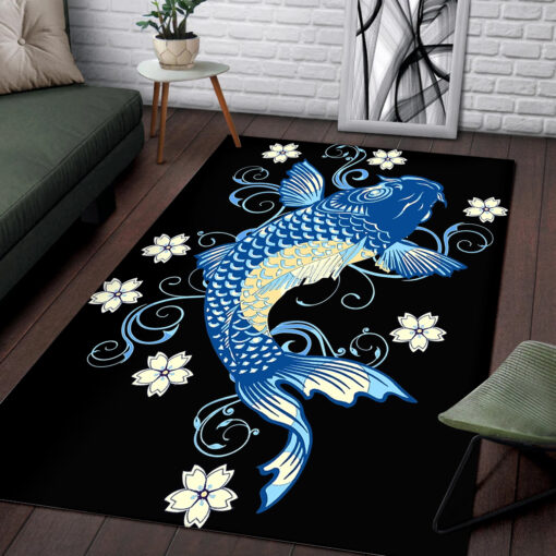 Blue Koi Fish Rug Black Background Rug - Dingmun