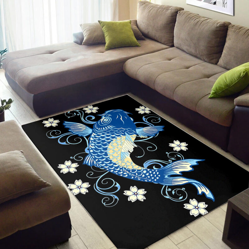 Blue Koi Fish Rug Black Background Rug - Dingmun