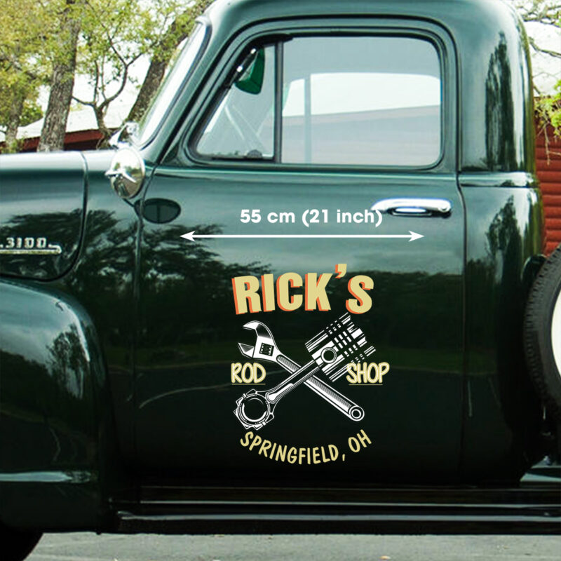 Personalized Piston and Wrench Door Art Vinyl Sticker For Hot Rod Cars ...