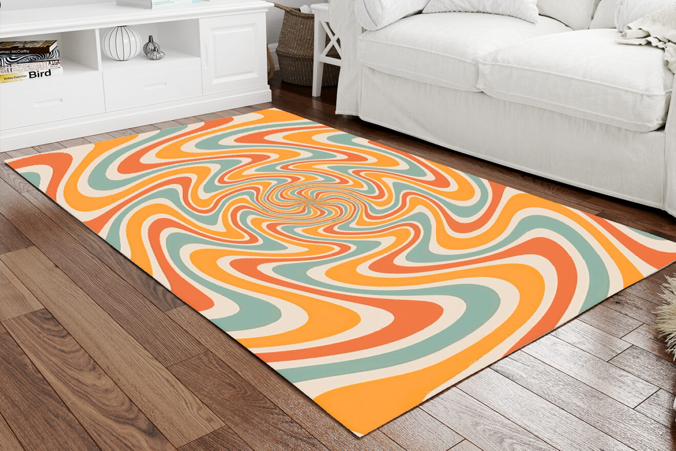 Big Retro Swirl 70s Orange Area Rugs - Dingmun