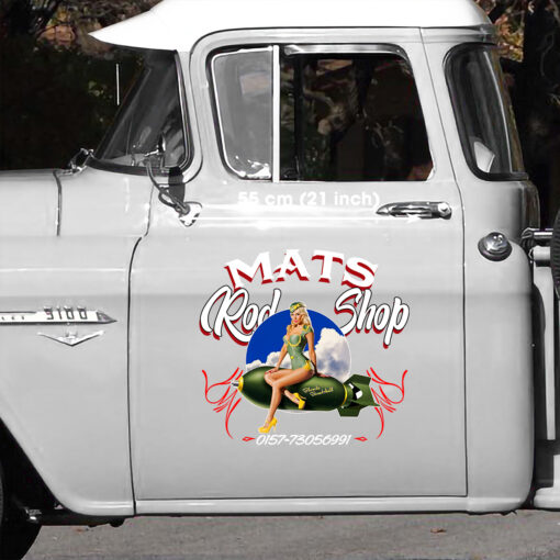 Personalized Bomber Pinup Girl Hot Rod Pinstripe Car Decals Set 02 Pcs ...