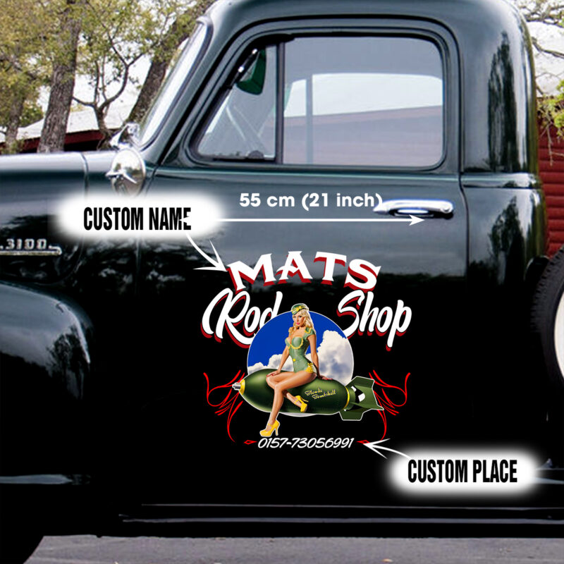 Personalized Bomber Pinup Girl Hot Rod Pinstripe Car Decals Set 02 Pcs ...