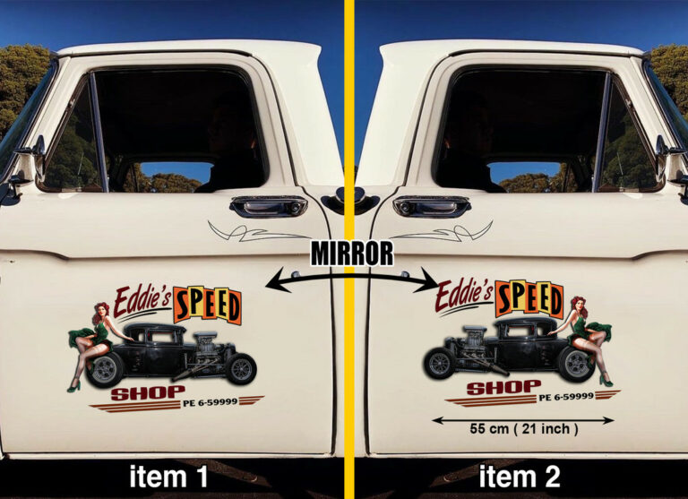 Custom Pin-up Girl Pinstriping Lettering Rat Rod Door Decals For Car ...