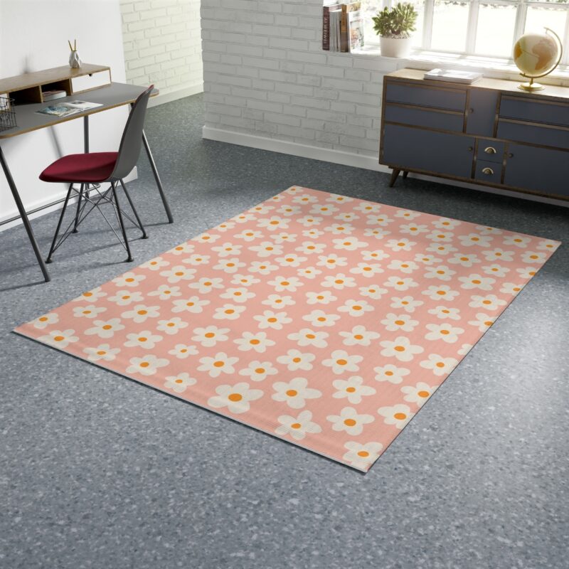 Retro Peachy Daisy Flower Pattern Rug - Dingmun