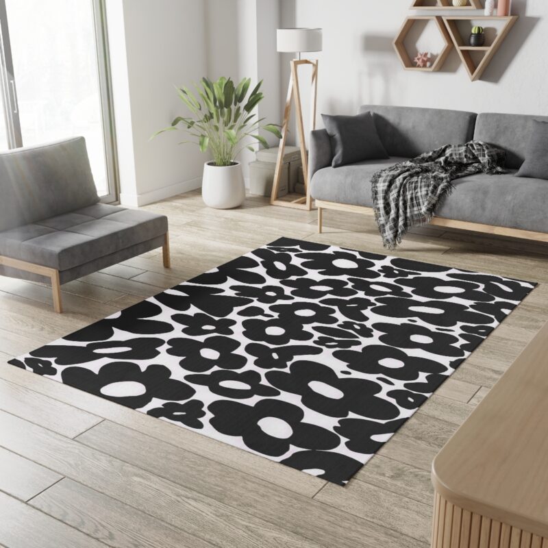 Black And White Y2K Flower Rug - Dingmun