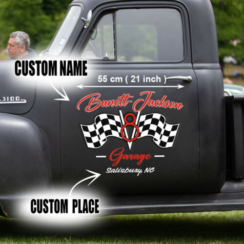 Old School V8 Vinyl Stickers Custom Names For Car Set 2 Pcs - Dingmun