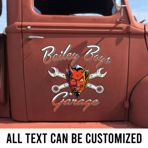 Red Devil Hot Rod Garage Pinstripe Door Art Vinyl Decals For Truck Set ...
