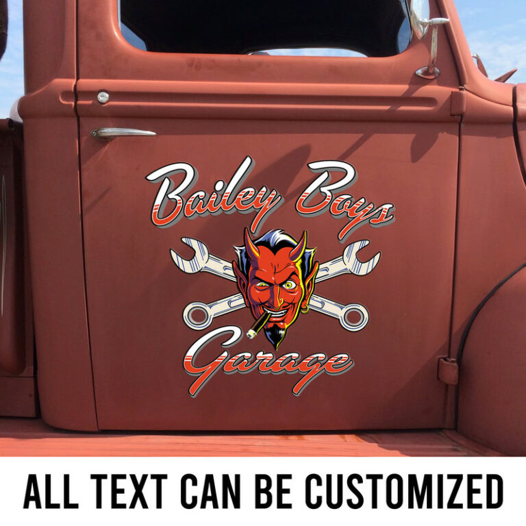 Red Devil Hot Rod Garage Pinstripe Door Art Vinyl Decals For Truck Set ...