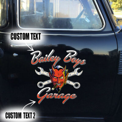 Red Devil Hot Rod Garage Pinstripe Door Art Vinyl Decals For Truck Set ...