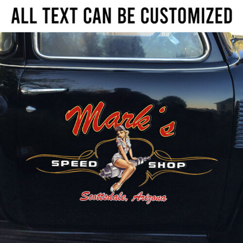 Personalized Hot Rod Pinup Girl Speed Shop Vinyl Wrap Sticker - Dingmun
