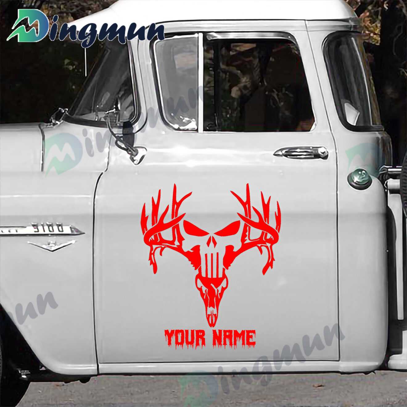 Deer Skull Punisher Car Side Door And Window Graphic Vinyl Decals - Dingmun