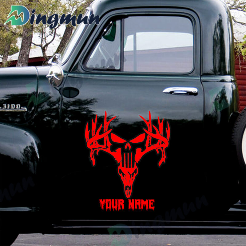Deer Skull Punisher Car Side Door And Window Graphic Vinyl Decals - Dingmun
