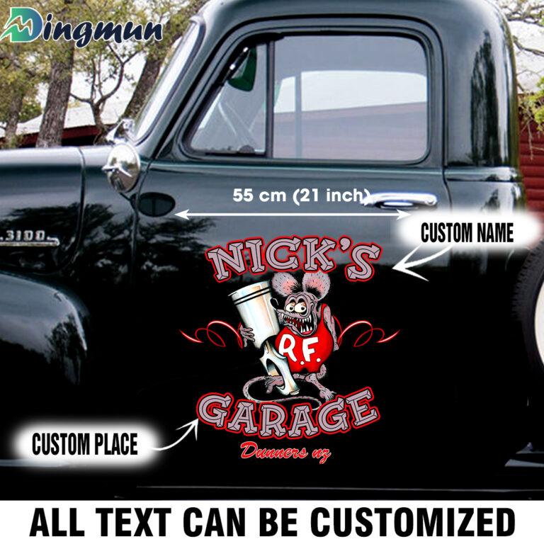 Personalized Rat Fink With Piston Vinyl Decals For Vehicle - Dingmun