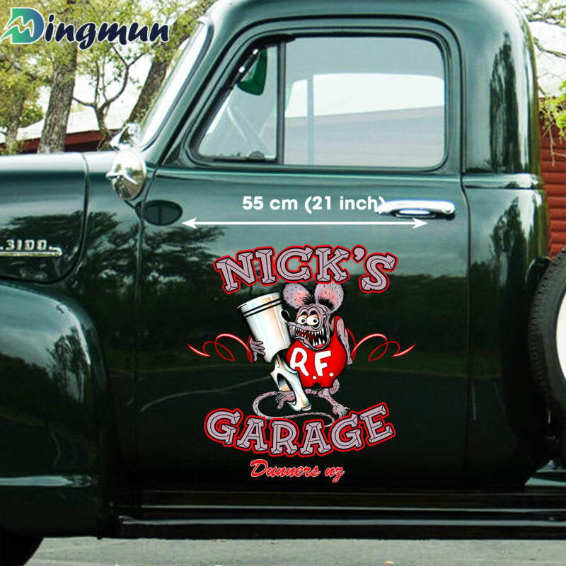 Personalized Rat Fink With Piston Vinyl Decals For Vehicle - Dingmun