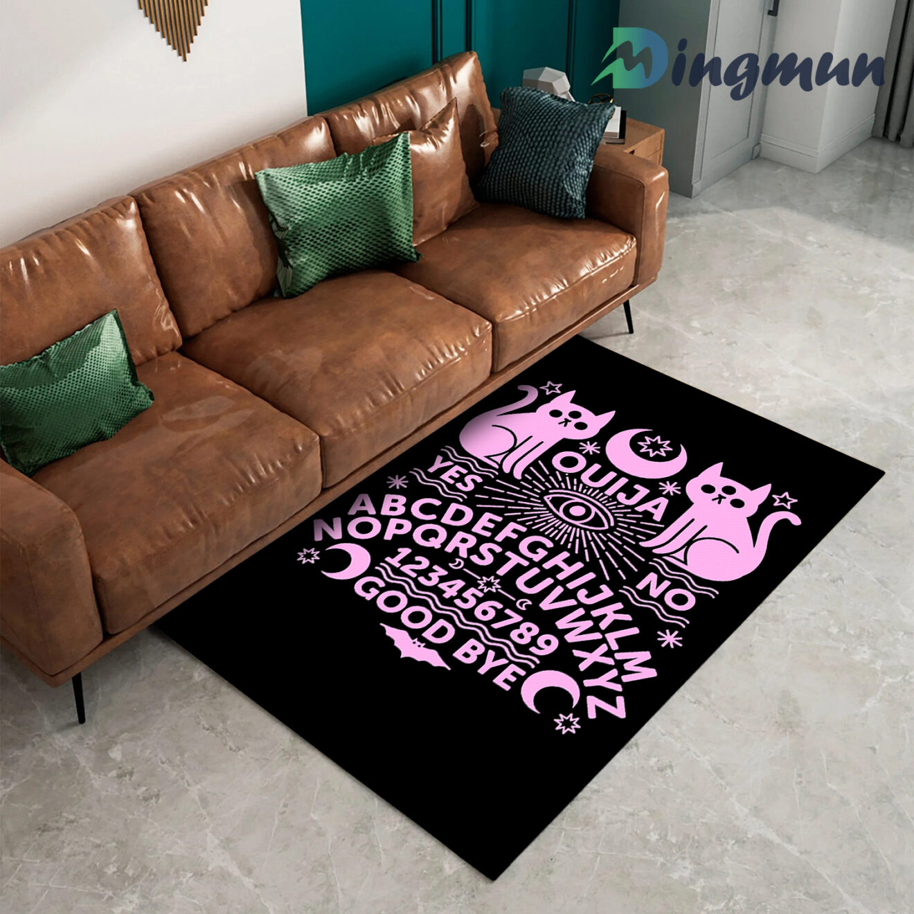 Kawaii Pink Pastel Goth Ouija Board Creepy Cute Cat Area Rug - Dingmun