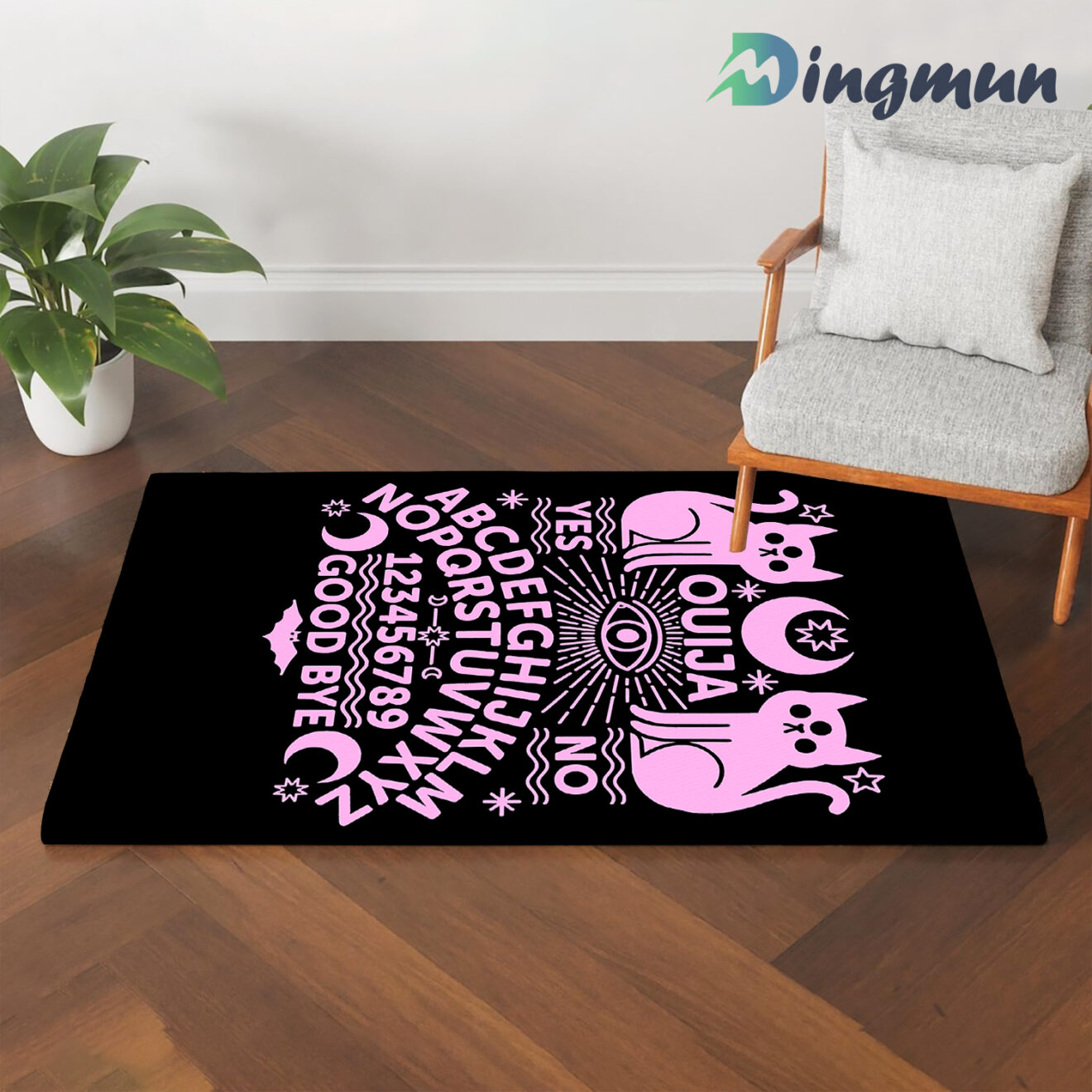 Kawaii Pink Pastel Goth Ouija Board Creepy Cute Cat Area Rug - Dingmun