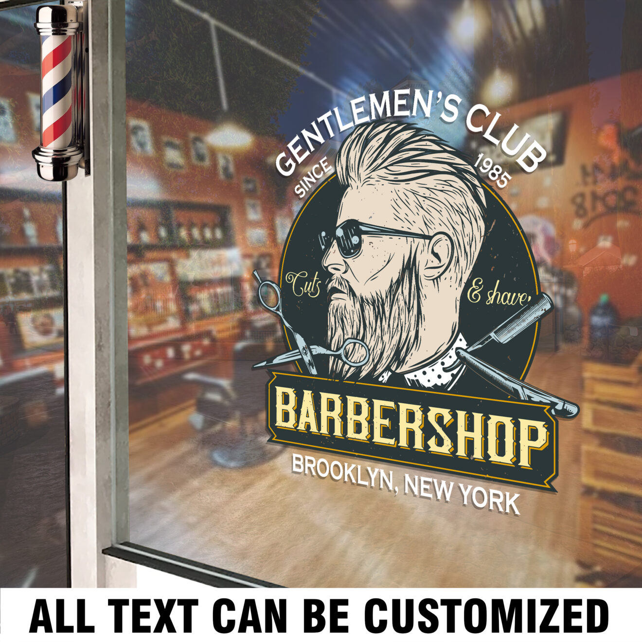 Personalized Barber Shop Vinyl Window Graphics Decals - Dingmun