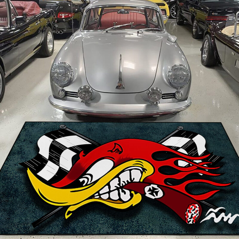 Hot Rod Mr. Horsepower Red Devil Garage Round Rug - Dingmun