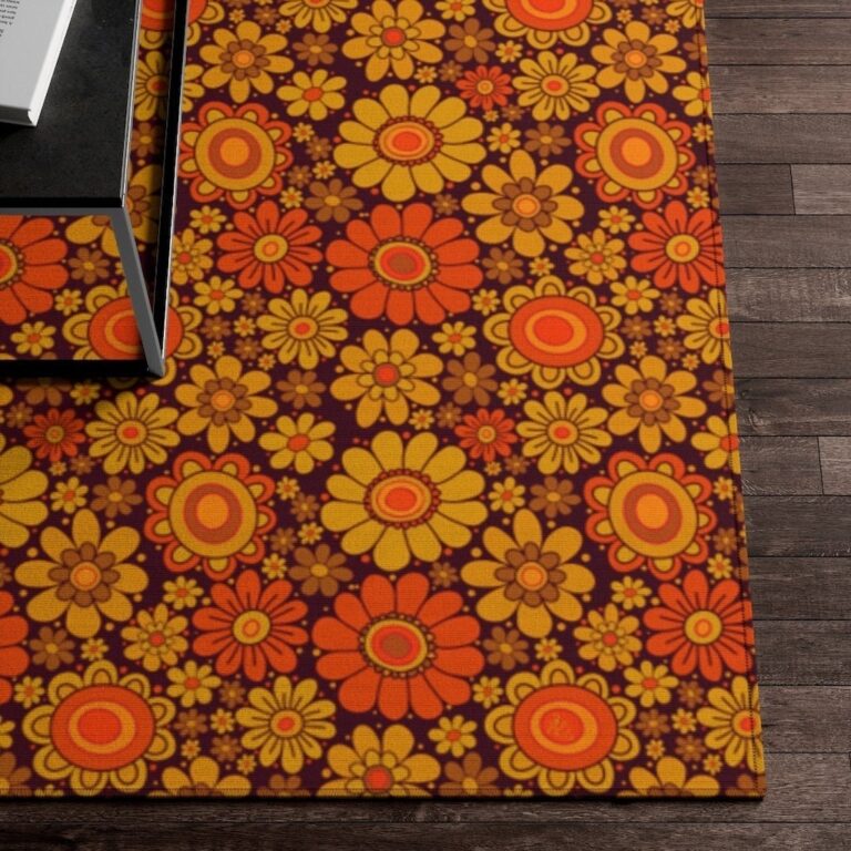 Retro Floral Area Rug For 70s Style Bedroom Living Room Aesthetic - Dingmun