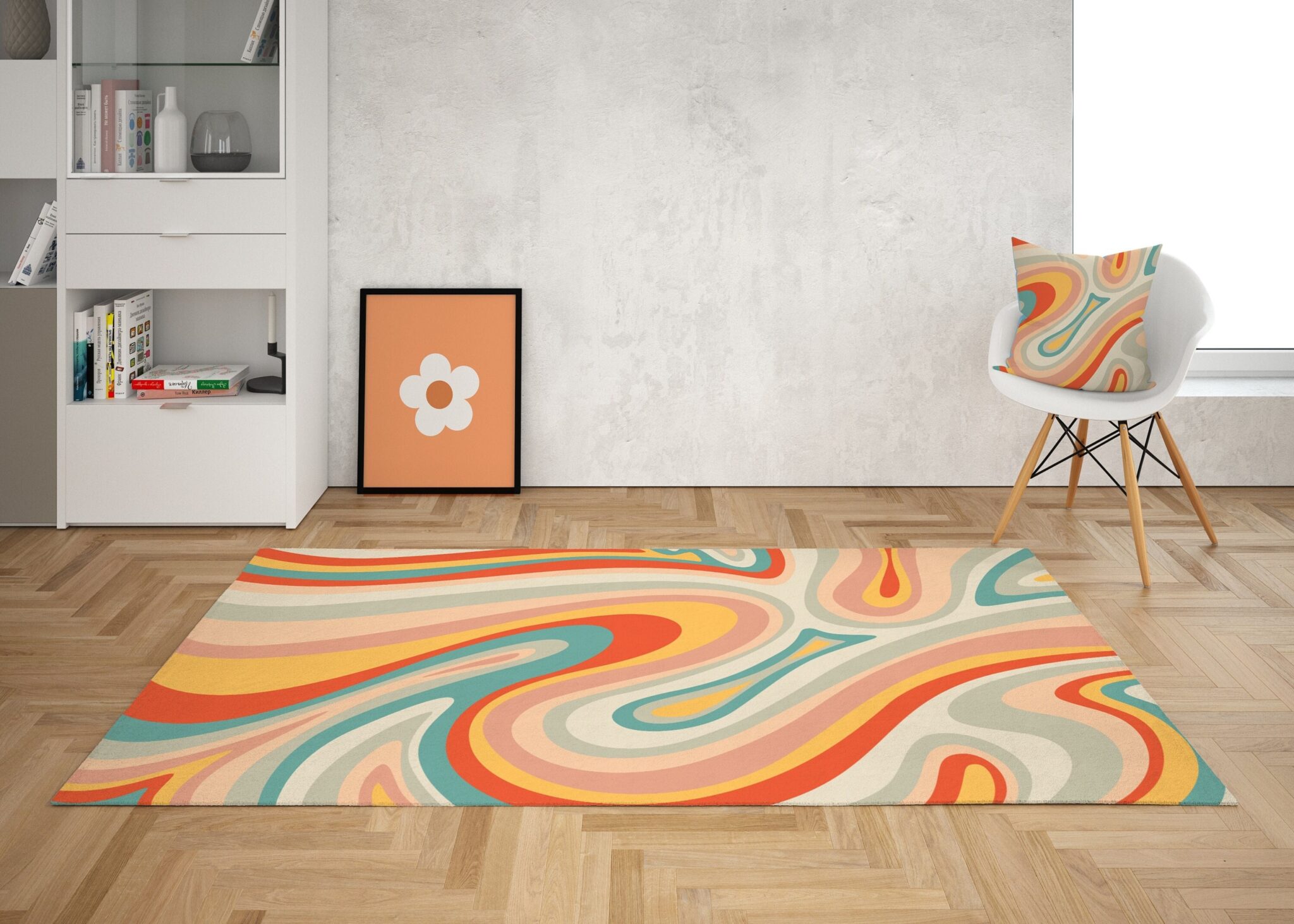 Pastel Retro Swirl Psychedelic Wavy Trippy Groovy 70s Style Area Rug ...