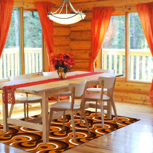 Brown Orange And Ivory Wavy Lines Retro Pattern 1970s Area Rug - Dingmun