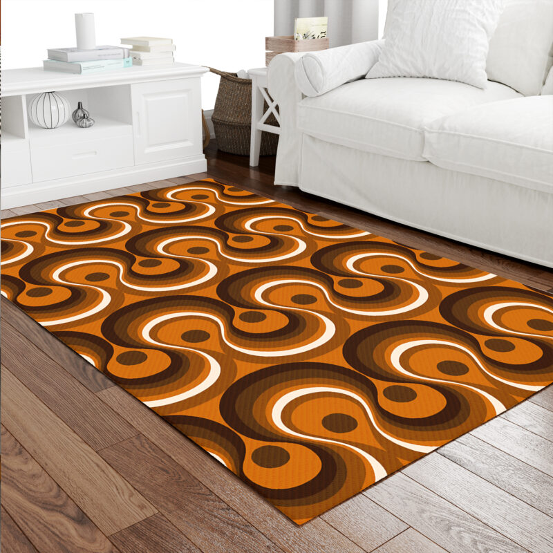 Brown Orange And Ivory Wavy Lines Retro Pattern 1970s Area Rug - Dingmun