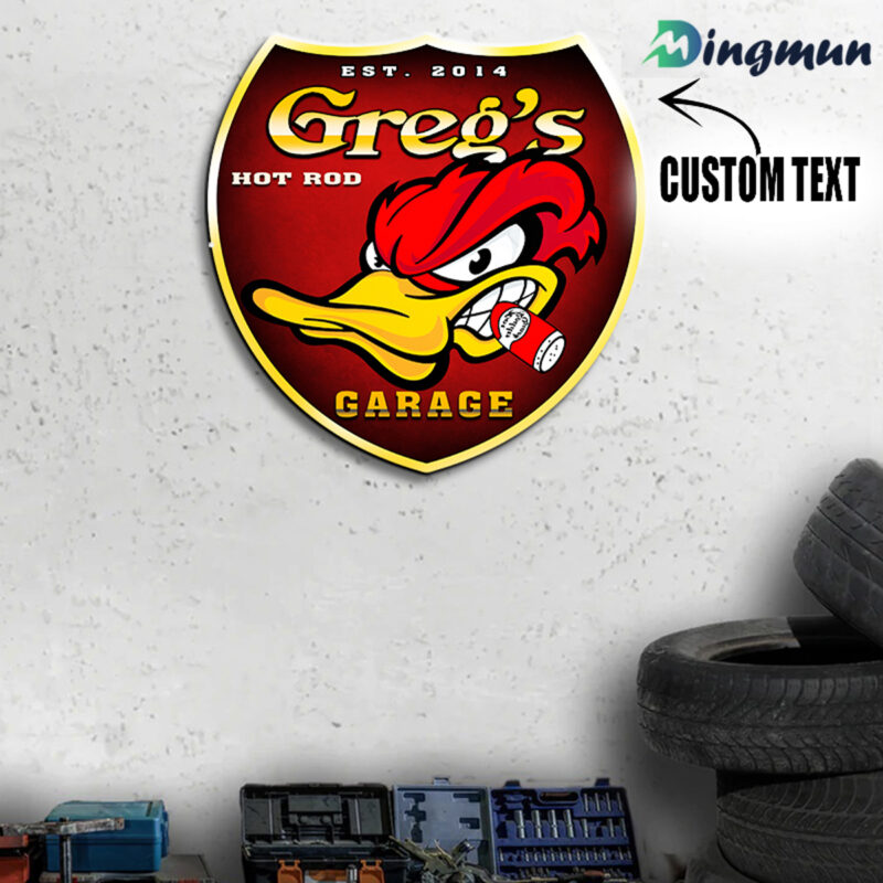 Personalized Mr Horsepower Hot Rod Duck Metal Sign - Dingmun