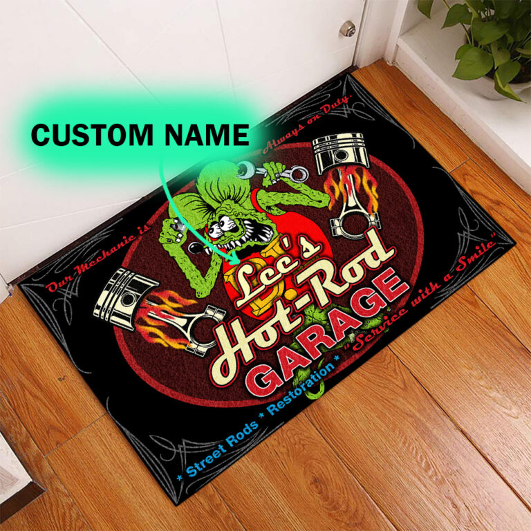 Personalized Hot Rod Garage Rat Fink Door Mat - Dingmun