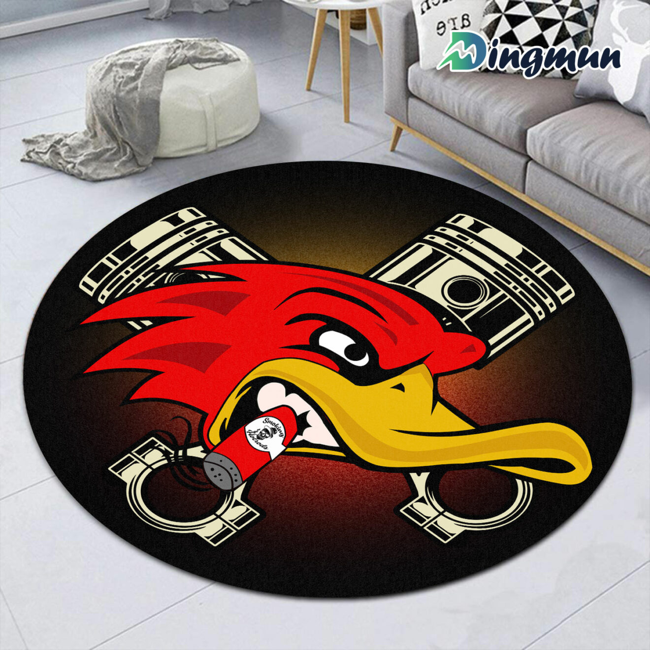 Custom Hot Rod Duck Hot Rod Garage Round Rug - Dingmun