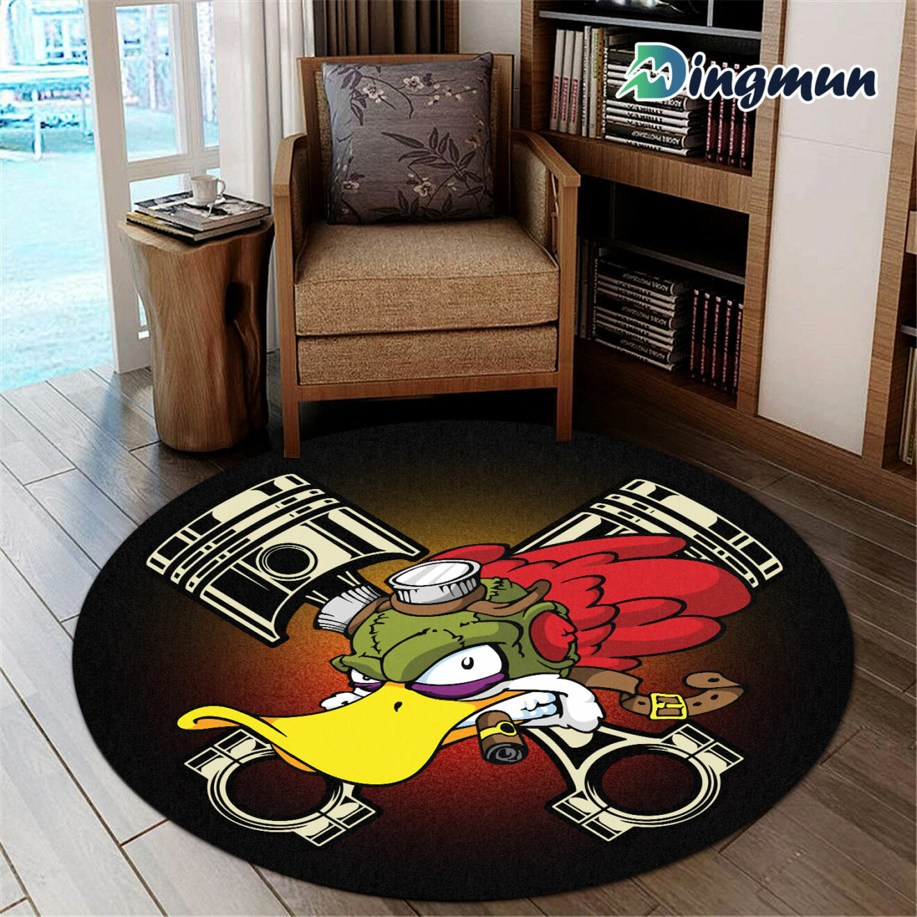 Custom Hot Rod Speed Shop Woodpecker Round Rug - Dingmun