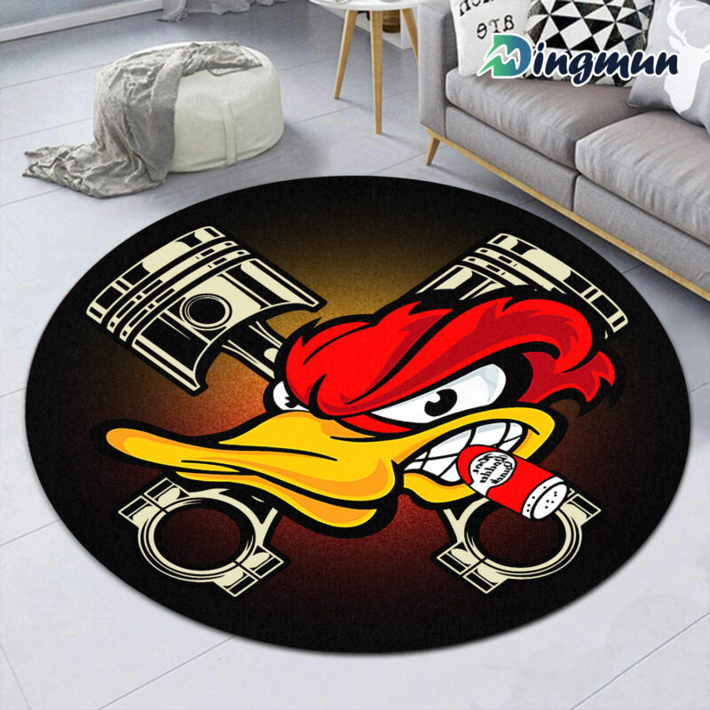Personalized Hot Rod Duck Speed Shop Woodpecker Round Rug - Dingmun
