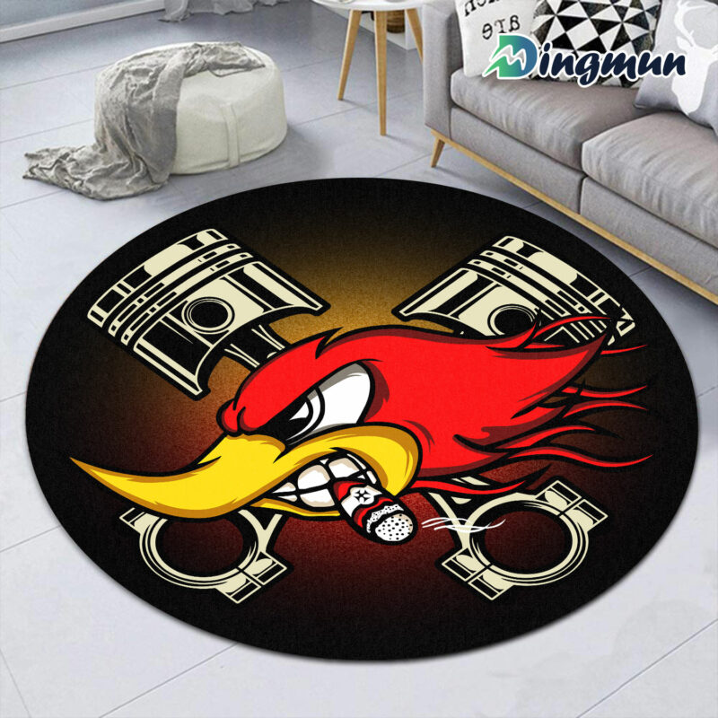 Personalized Speed Shop Mr Horsepower Hot Rod Woodpecker Round Rug ...