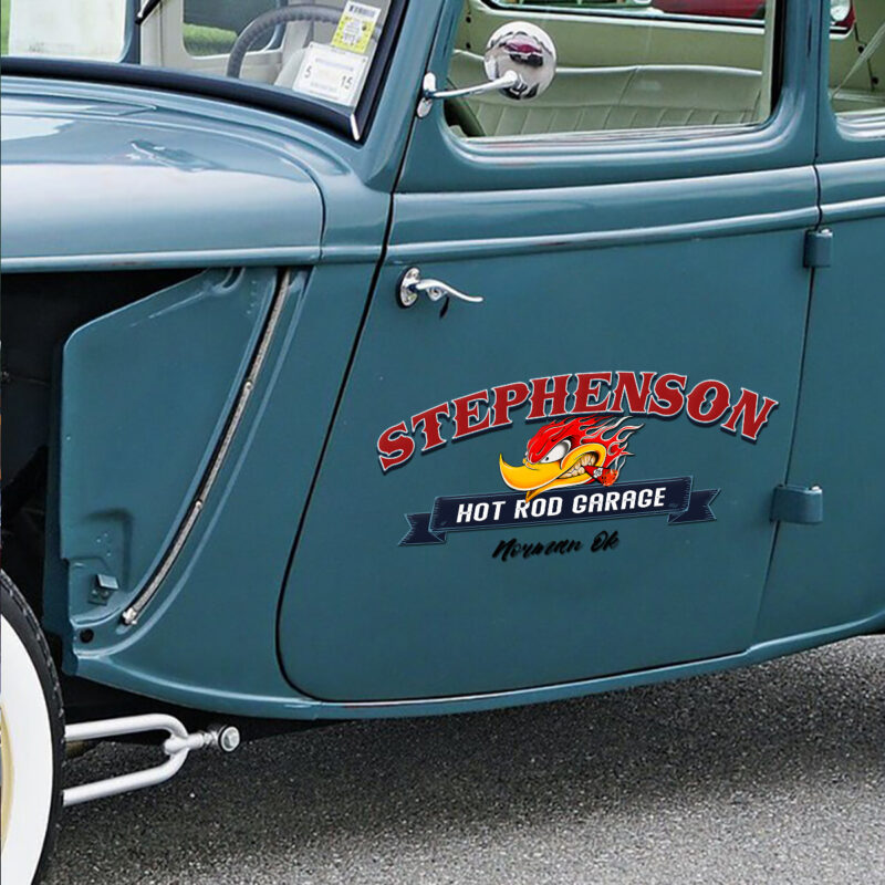 Personalized Woodpecker Hot Rod Garage Vinyl Decals - Dingmun