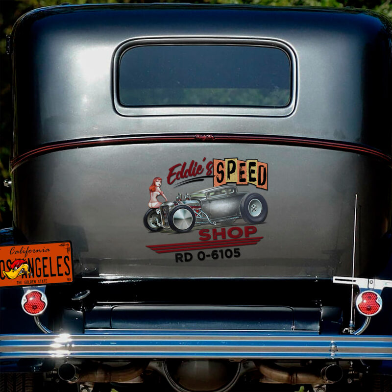 Personalized Hot Rod Pinup Girl Speed Shop Garage Vinyl Wrap Sticker ...