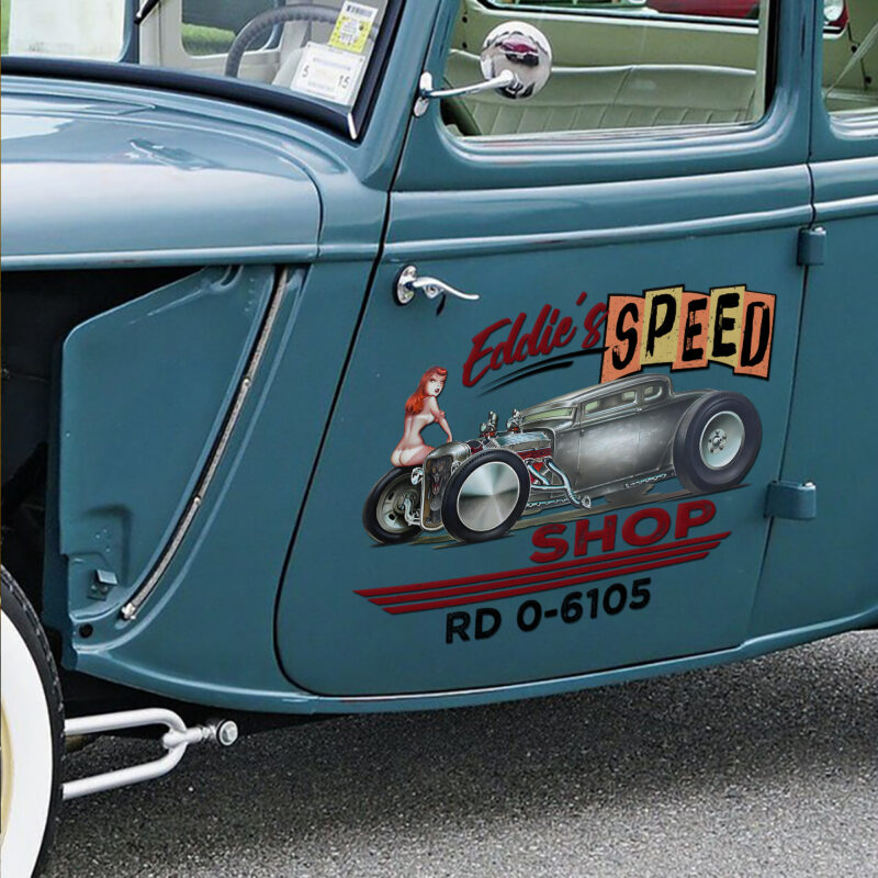 Personalized Hot Rod Pinup Girl Speed Shop Garage Vinyl Wrap Sticker ...