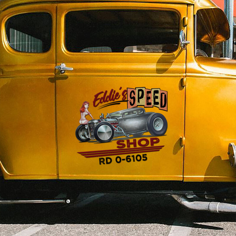 Personalized Hot Rod Pinup Girl Speed Shop Garage Vinyl Wrap Sticker ...