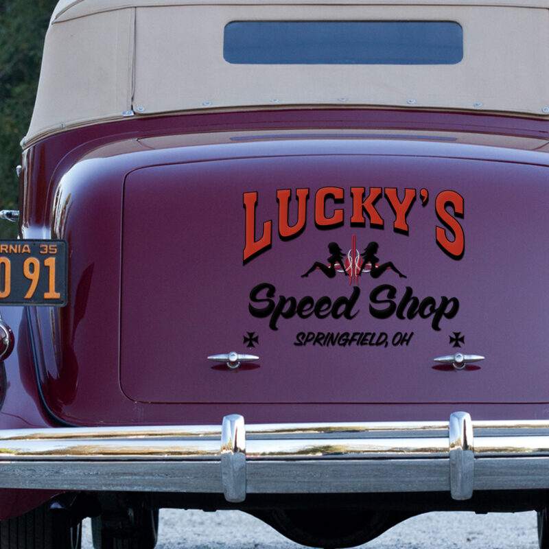 Personalized Pin Up Girl Hot Rod Pinstripe Speed Shop Stickers - Dingmun
