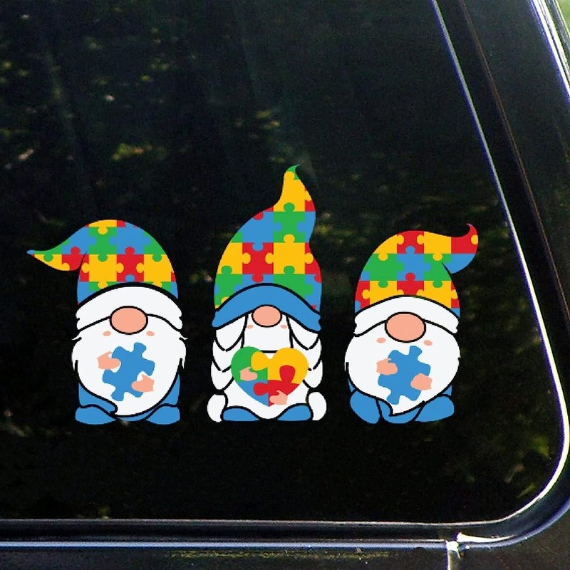 Gnome Autism with Puzzle Heart Decals - Autism Awareness Puzzle Piece ...
