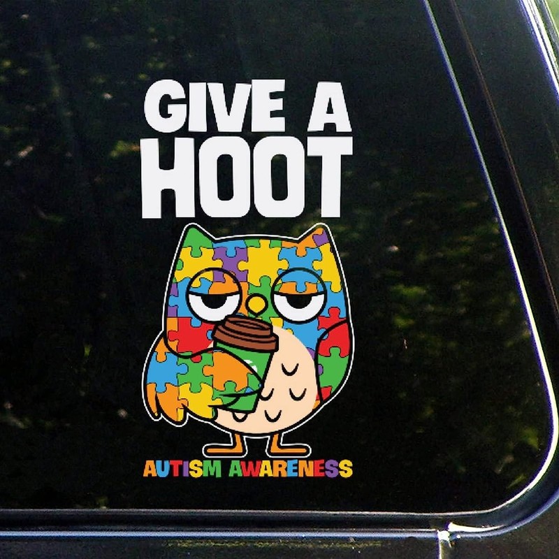Give A Hoot Autism Owl Car Decals - Autism Awareness Puzzle Piece Decal ...