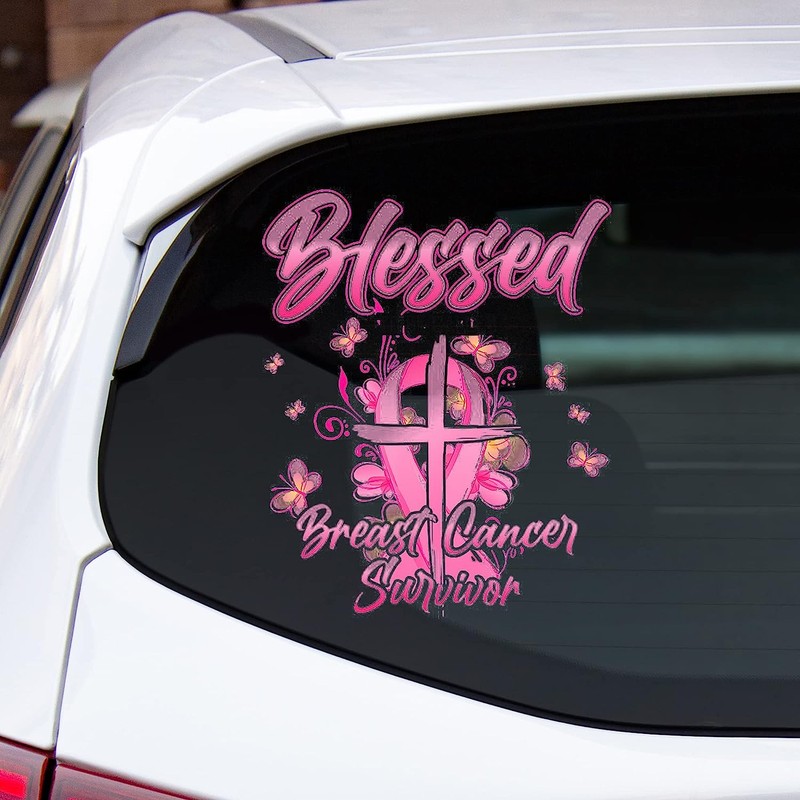 Breast Cancer Awareness Pink Ribbon Christian Cross Buterflies Vinyl ...