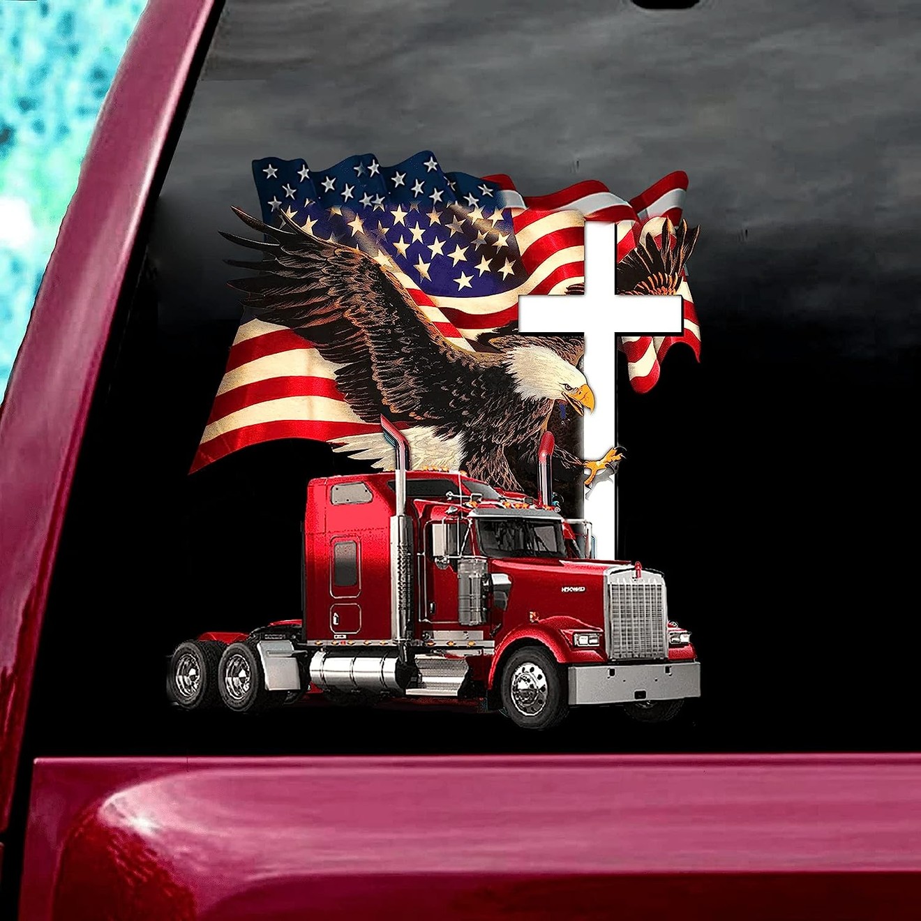 Trucker Truck Eagle American Flag Cross Jesus God Car Decal, Truck ...