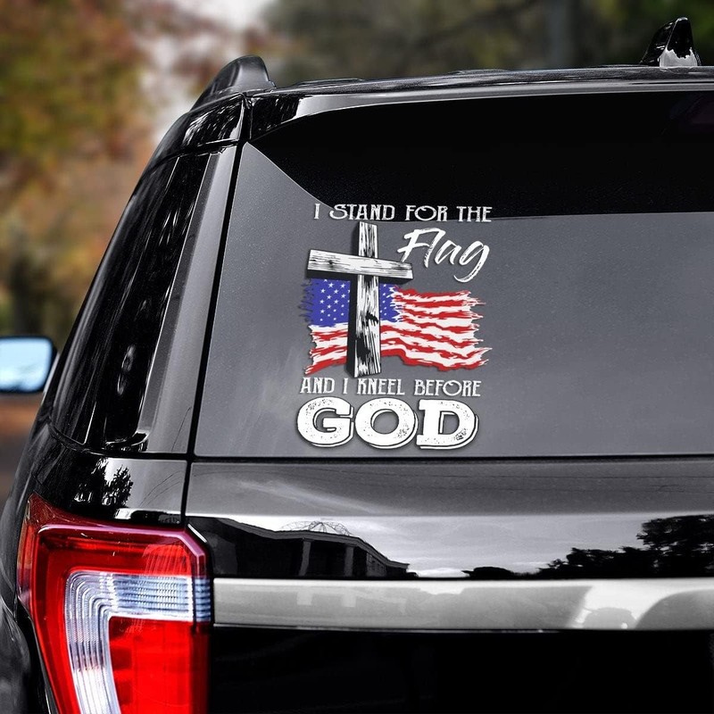 Cross Jesus Car Sticker, I Stand for The Flag and I Kneel Before God ...