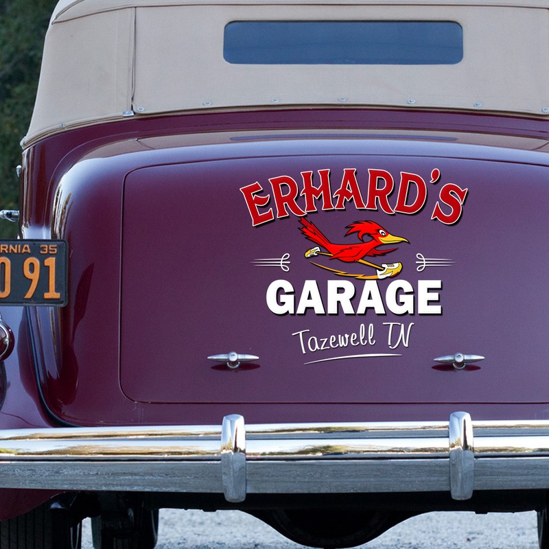 Personalized Woodpecker Garage Vinyl Decals – Mr. Horsepower Hot Rod ...